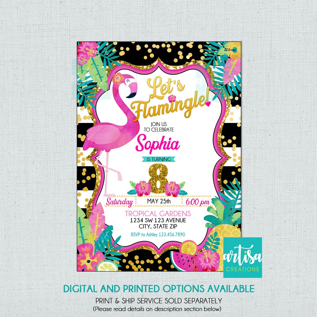 Let's Flamingle Invitation, Flamingo Birthday Invite, Gold Pink ...