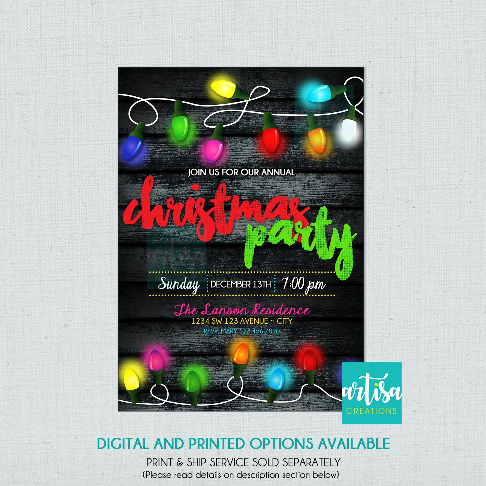 Christmas Lights Party Invitation, Colorful Lights Invitation, Lights ...