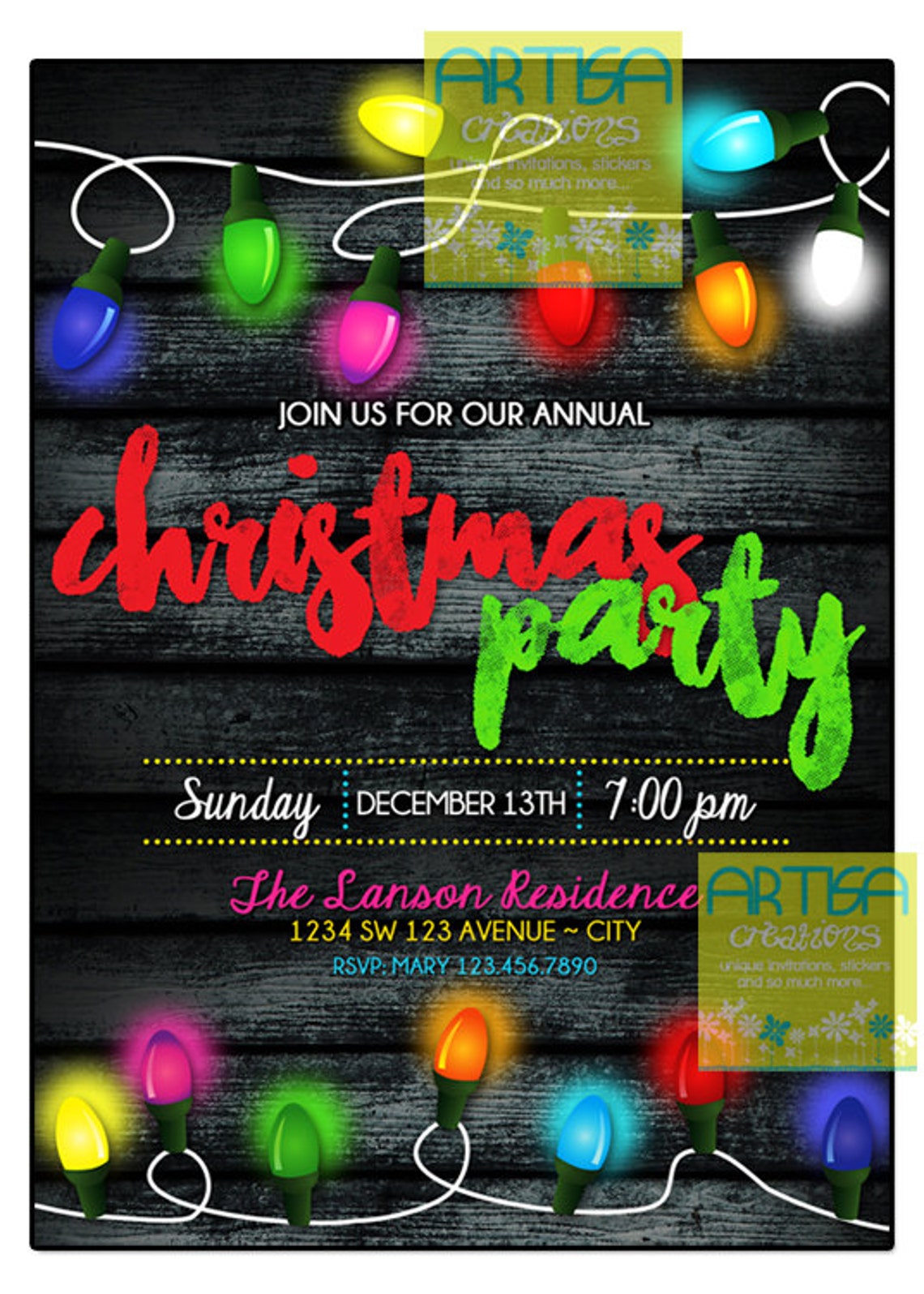Christmas Lights Party Invitation, Colorful Lights Invitation, Lights ...