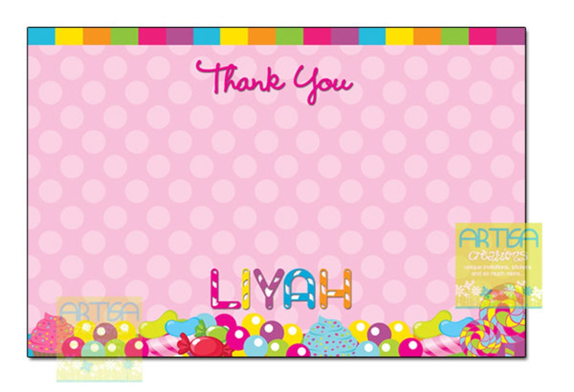 Candy Thank You Note Card Candies Thank You Card Candy Girl | Etsy
