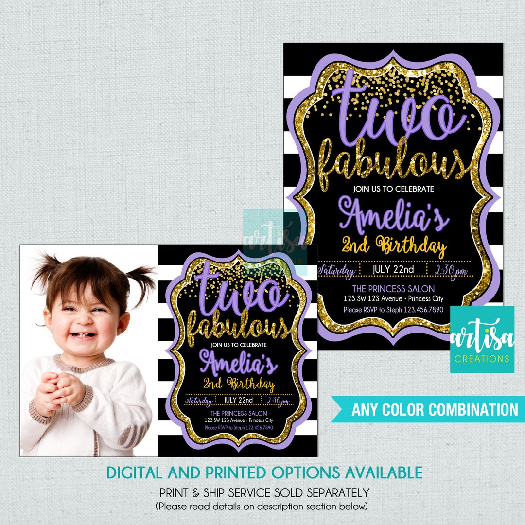 Two Fabulous Invitation, 2nd Birthday Invitation, 2nd Birthday Girl ...