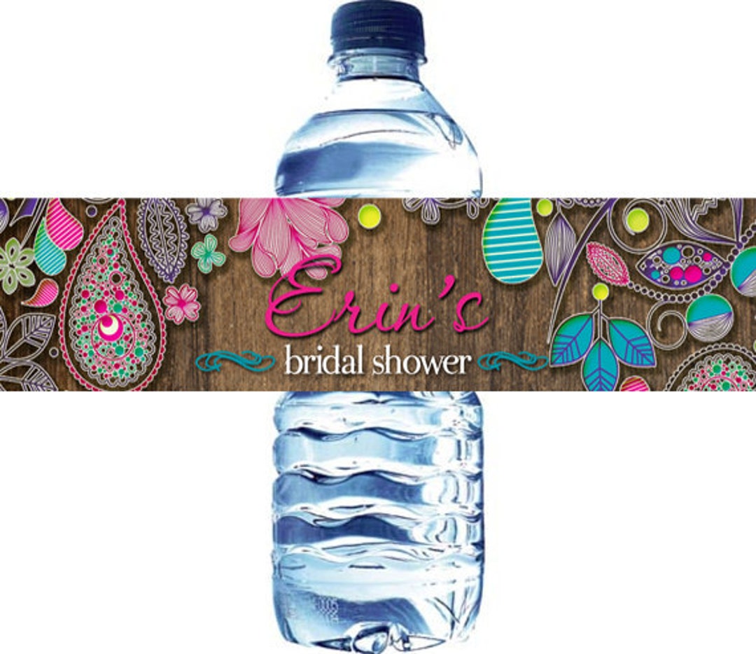 Paisley Pink and Teal Water Bottle Label - Pink and Teal Paisley Water ...