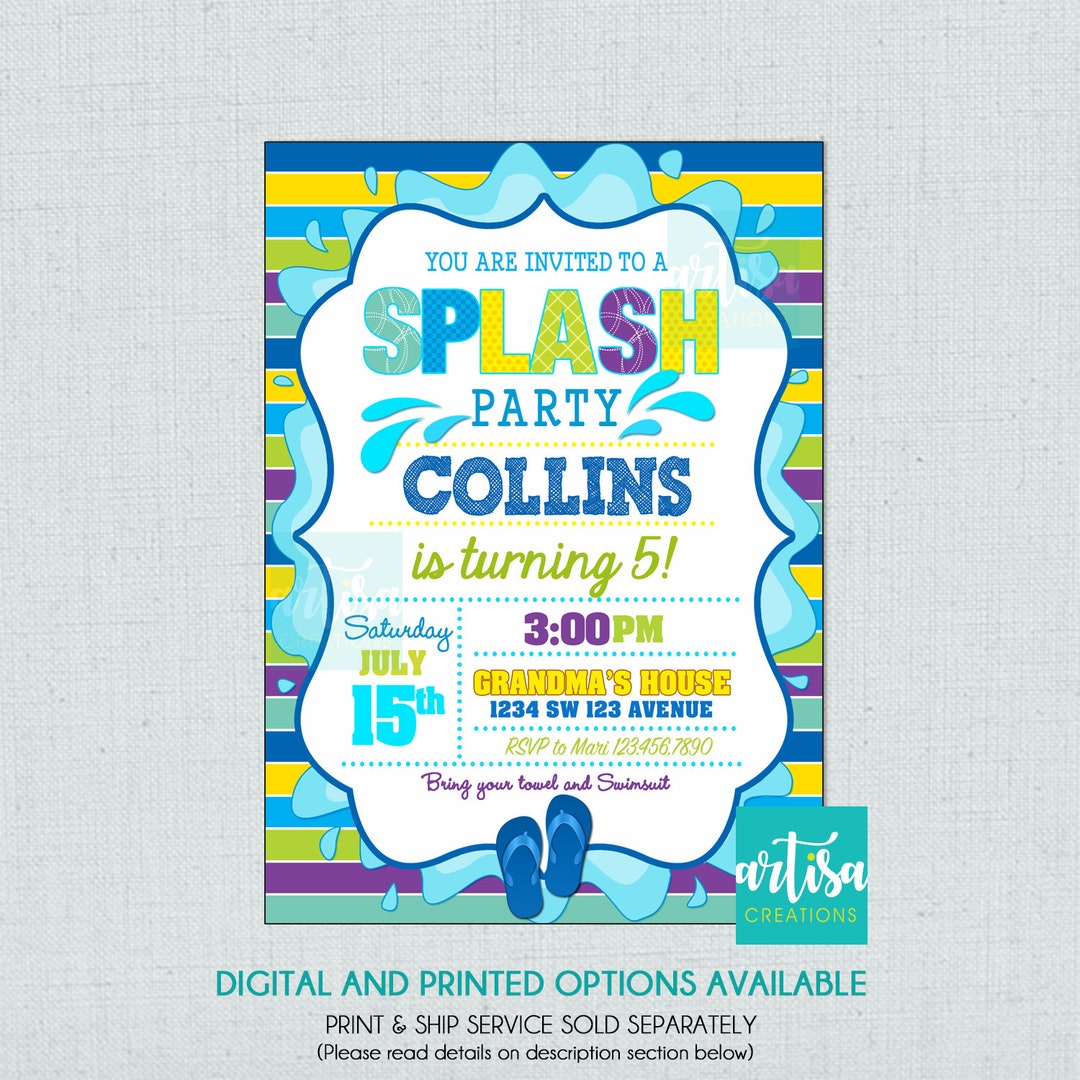 Splash Party Invitation, Pool Party Birthday Invitation, Boy Pool ...