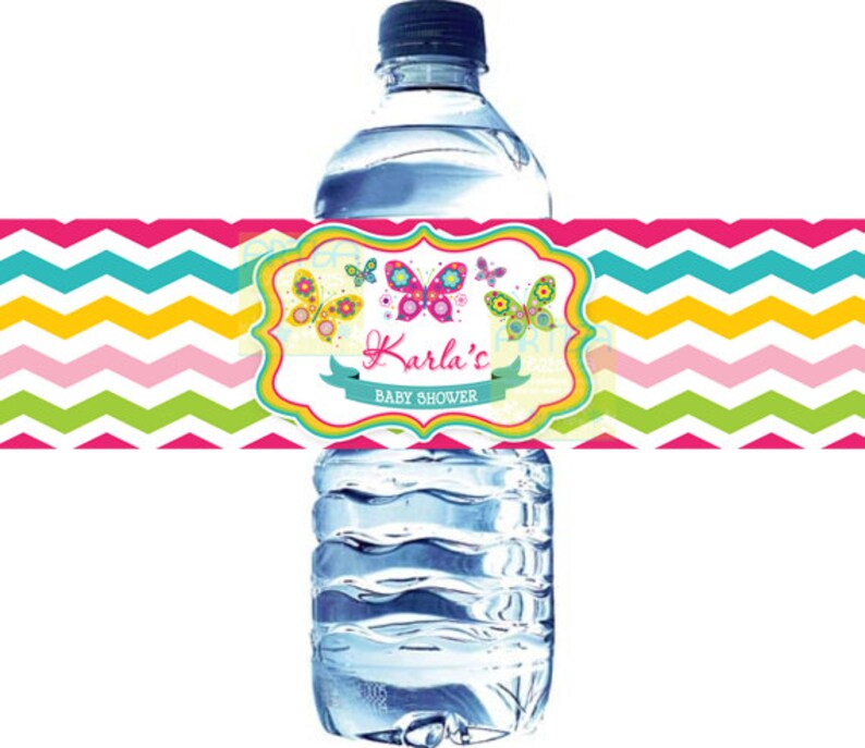 Chevron Butterfly Water Bottle Labels - Chevron Butterflies Water ...