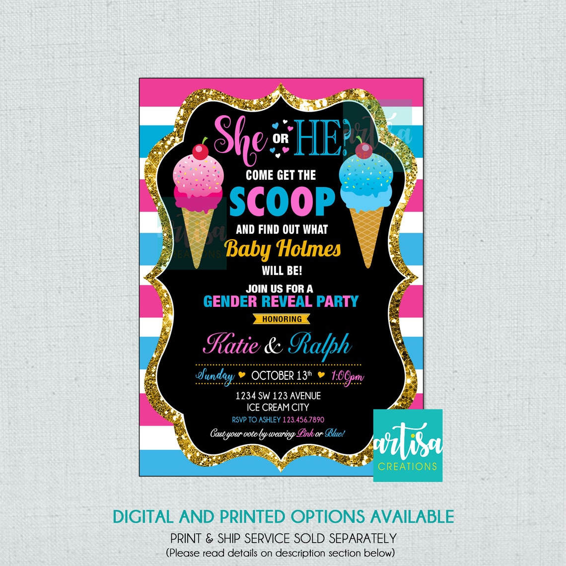 Ice Cream Gender Reveal Ice Cream Gender Reveal Invitation - Etsy