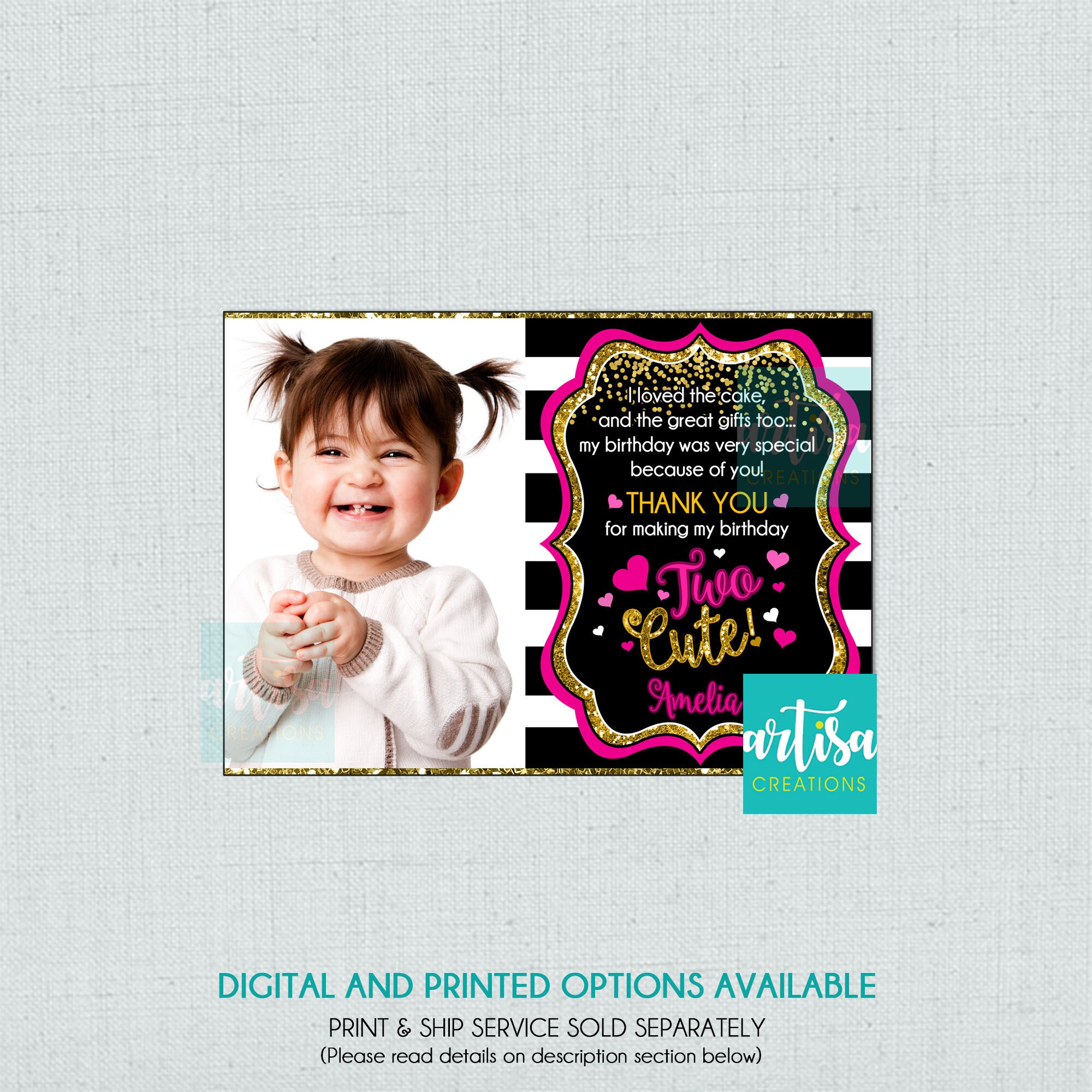 Two Cute Thank You Card, Two Cute Thank You Note Card, Two Fancy ...