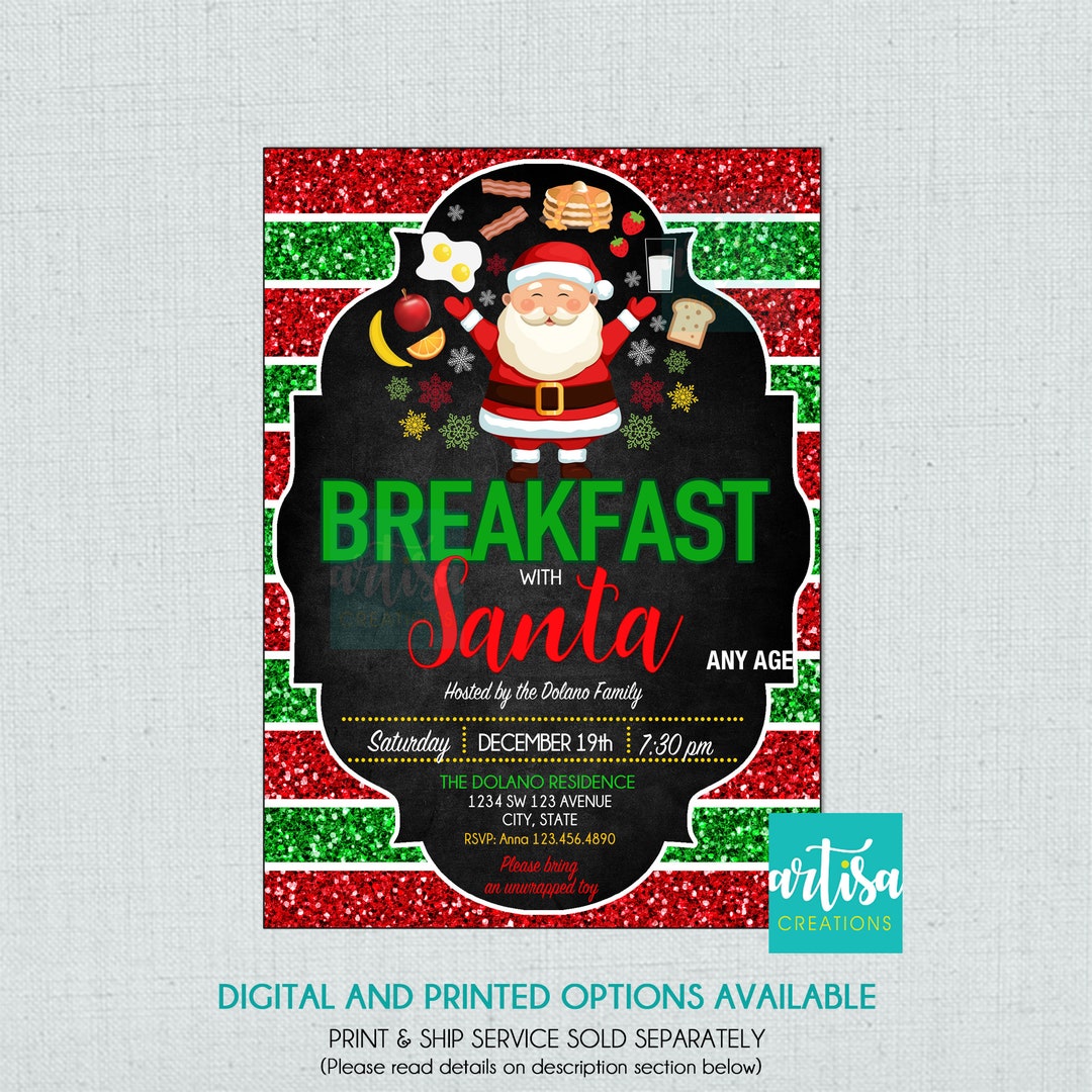 Breakfast With Santa Invitation, Brunch With Santa Invitation, Pancakes ...