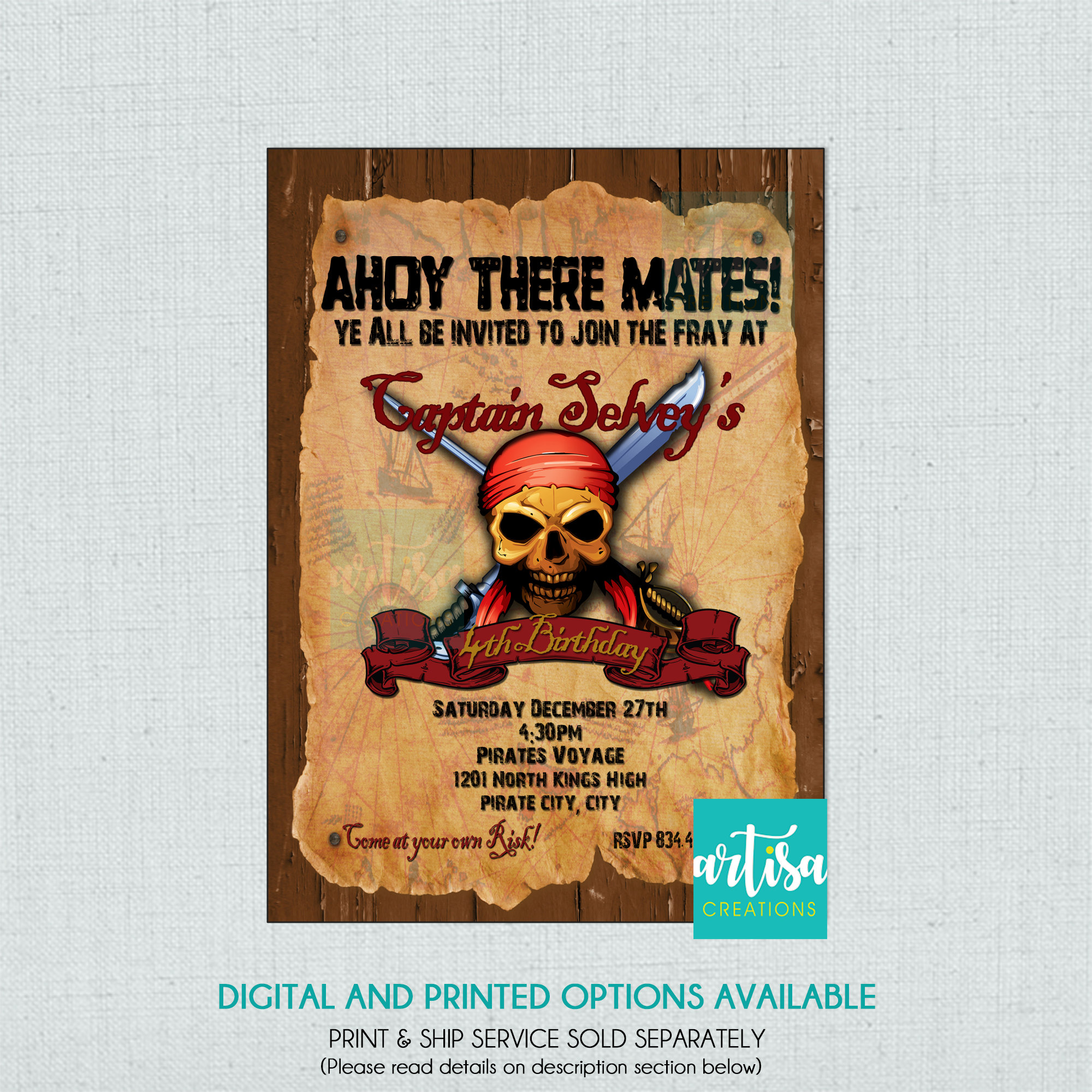 Pirate Invitation, Pirate Birthday Invitation DIY Printable, Pirate ...