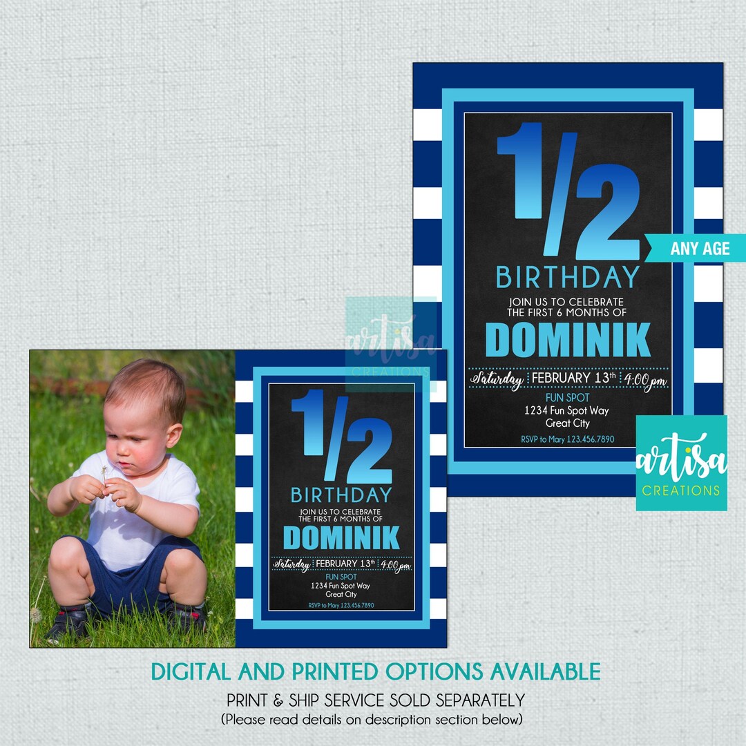 1/2 Birthday Invitation, Half Birthday Invitation, Half Birthday Boy ...