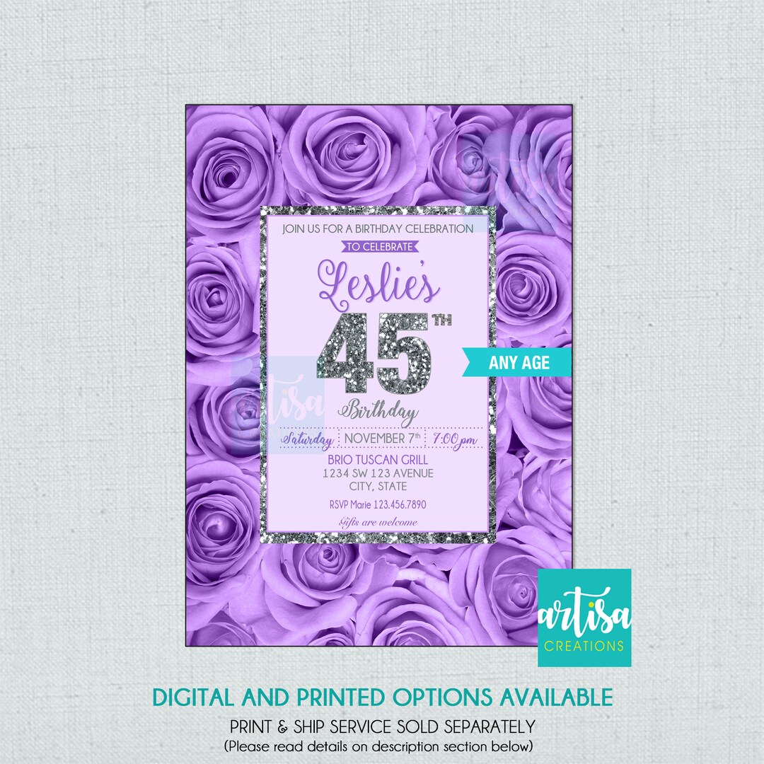 Purple Roses Birthday Invitation, Roses Birthday Invitations, Purple ...