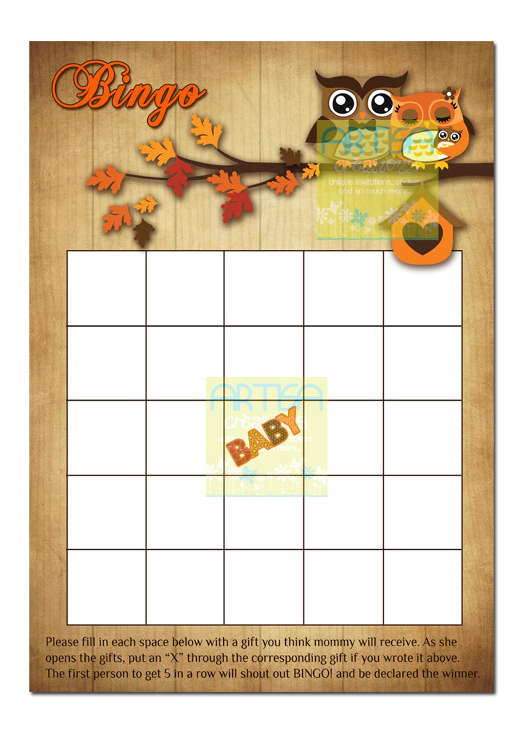 Fall Owls Baby Shower Bingo - Fall Twins Owls Bingo - Autumn Owl Baby ...