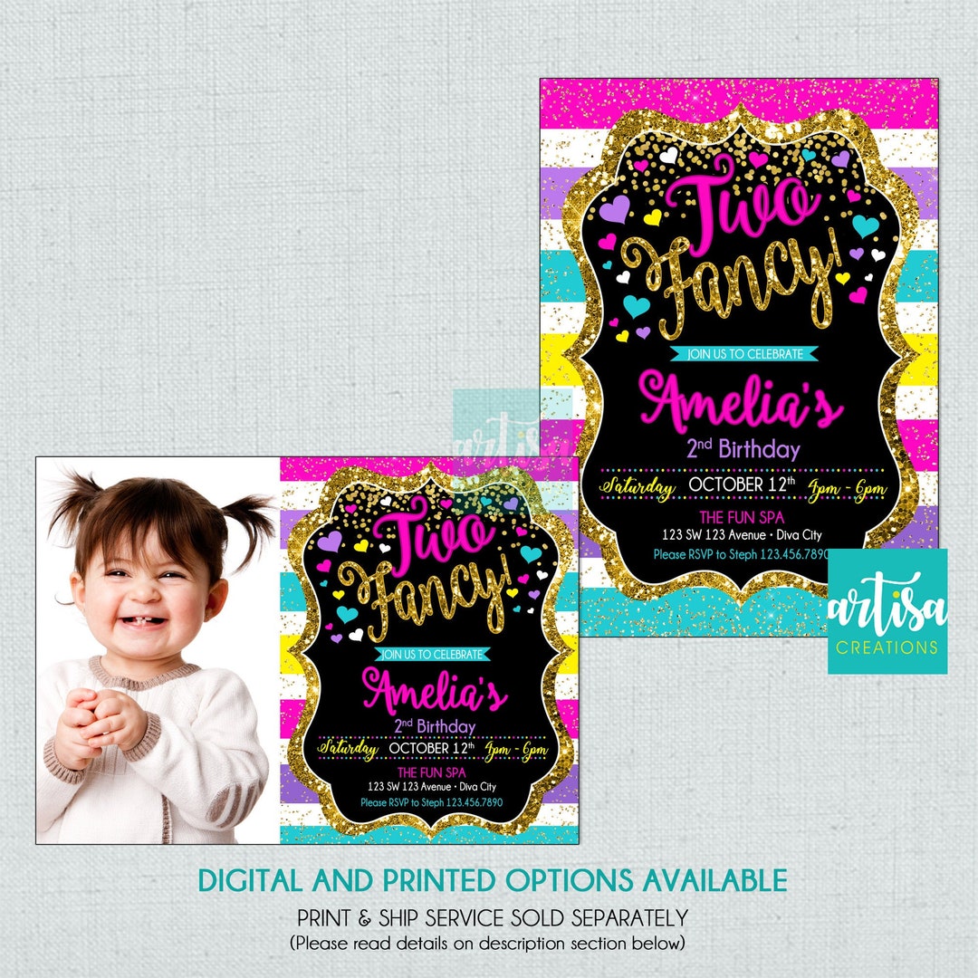 Two Fancy Invitation, 2nd Birthday Invitation, Colorful Two Fancy ...