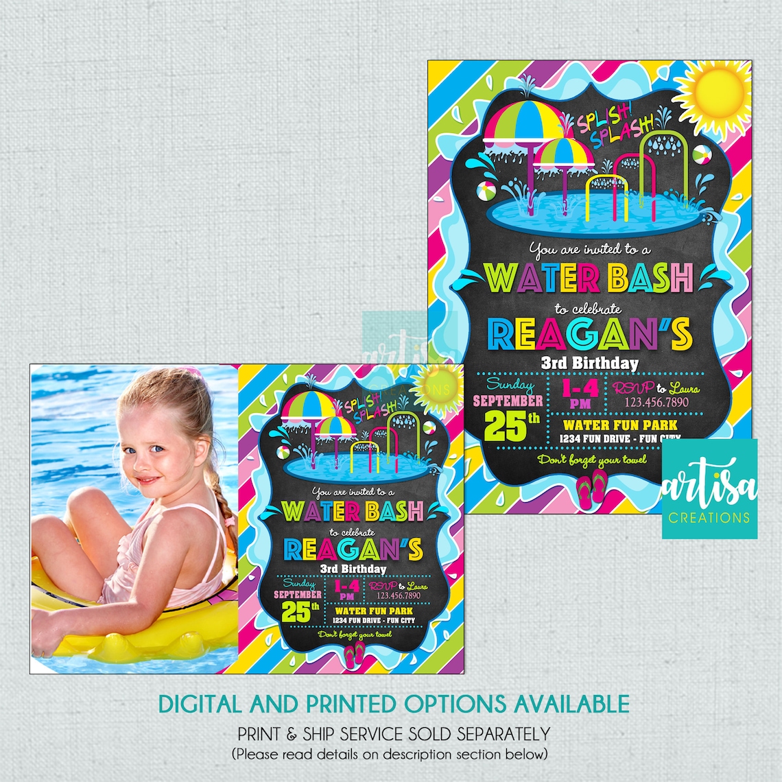 Water Bash Invitation, Splash Splash Invitation, Water Park Birthday ...