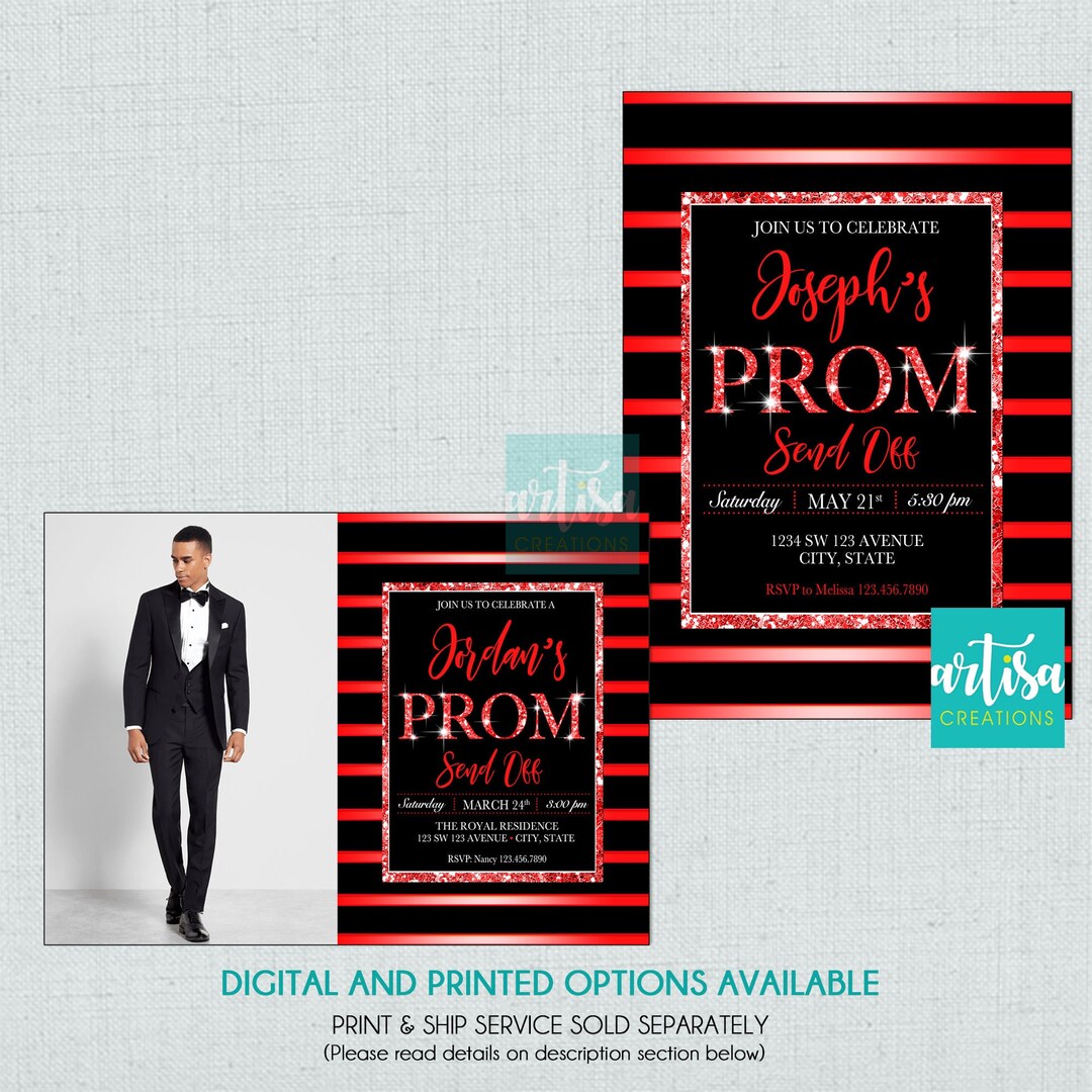 Prom Send off Invitation, Black Red Prom Send off Invitation, Black Red ...