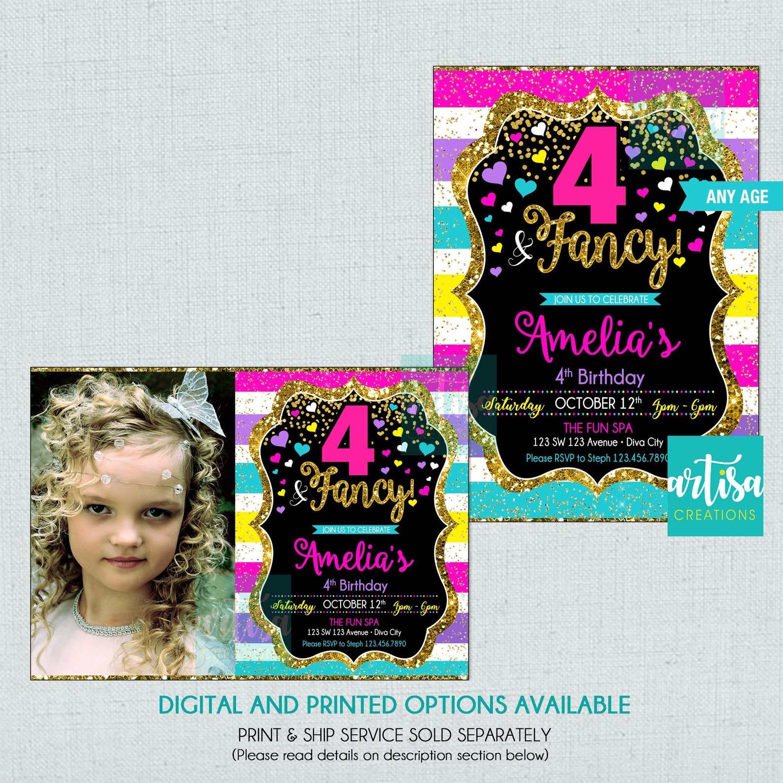 4 and Fancy Birthday Invitation, Four and Fancy Birthday Invitation ...