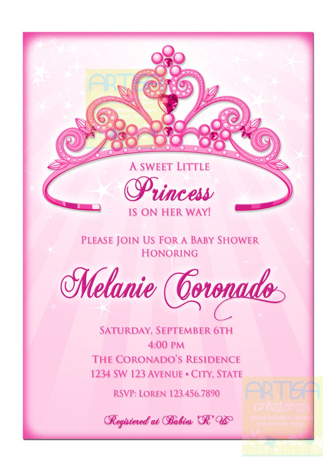 Princess Baby Shower Invitation DIY - Princess Crown Baby Shower ...