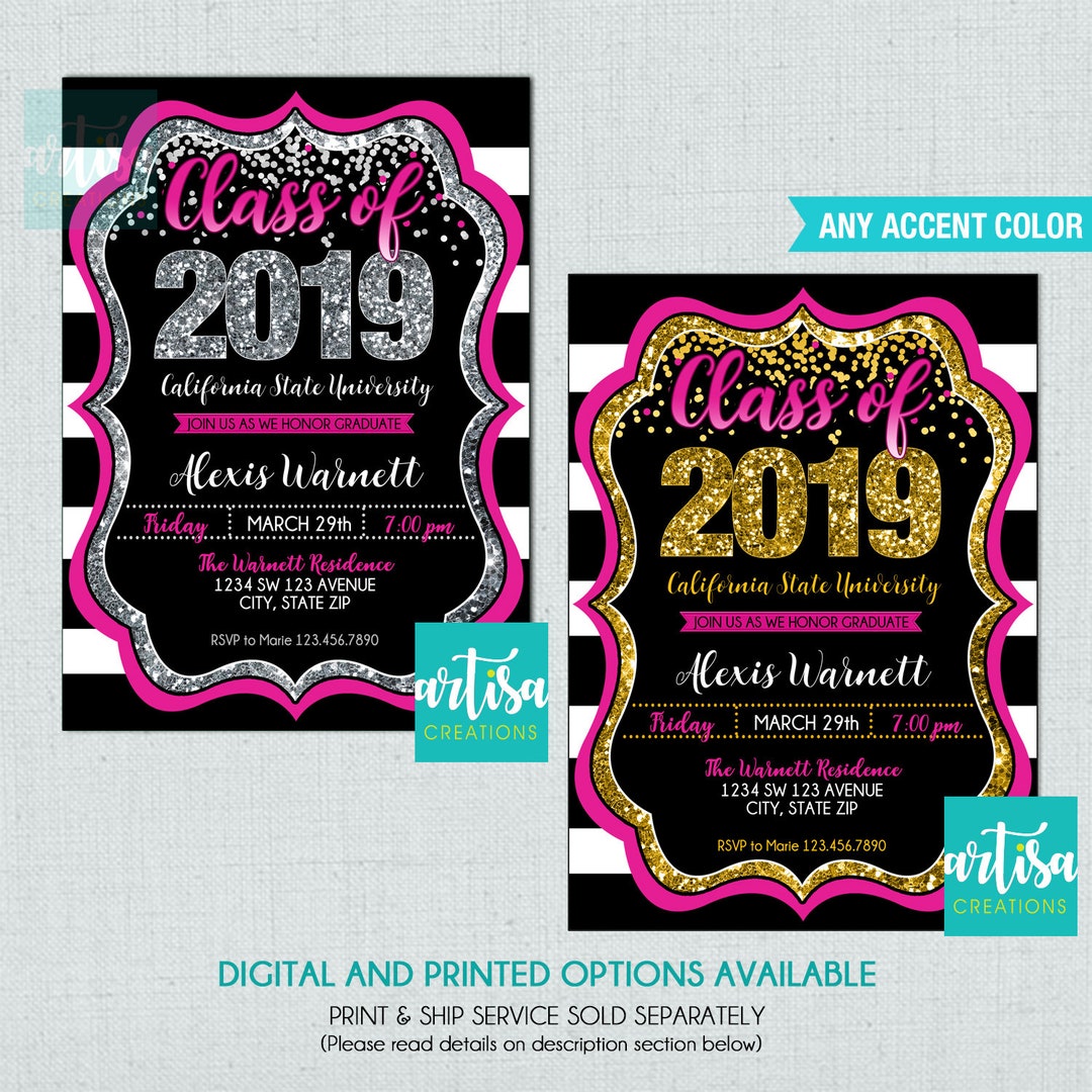Hot Pink Graduation Invitation Hot Pink Gold Graduation - Etsy
