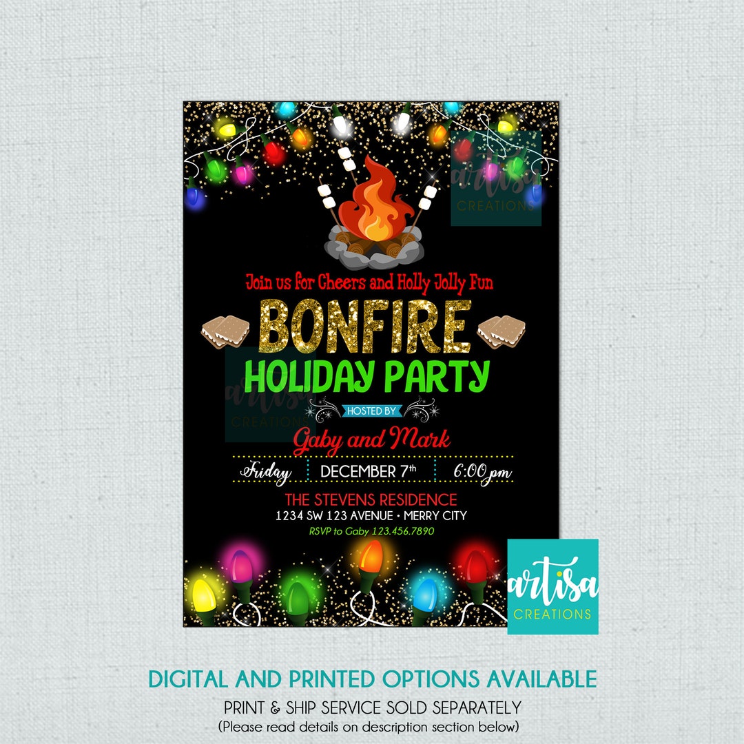Bonfire Invitation, Holiday Bonfire Invitation, Christmas Bonfire ...