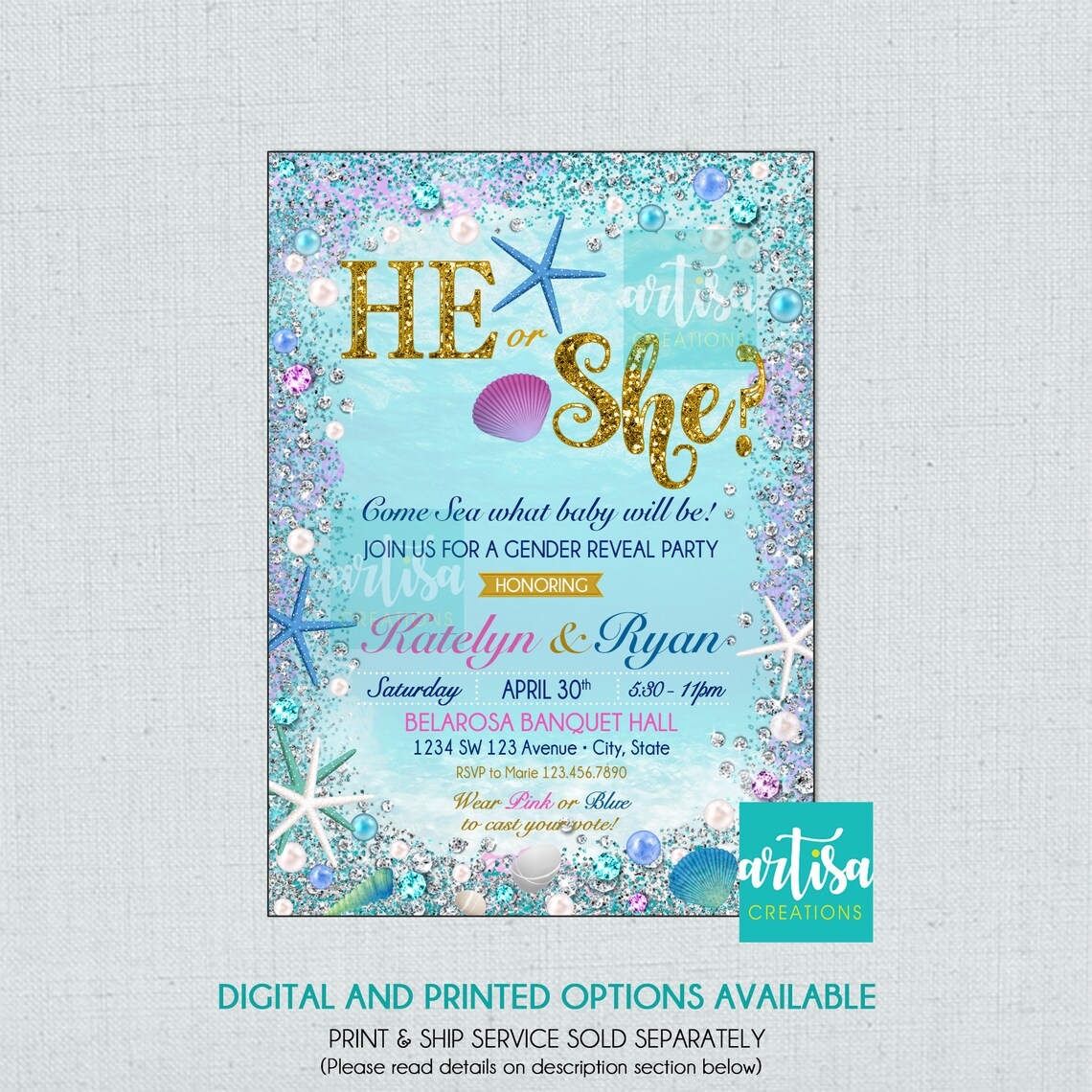 Sea Shell Gender Reveal Invitation Under the Sea Gender | Etsy