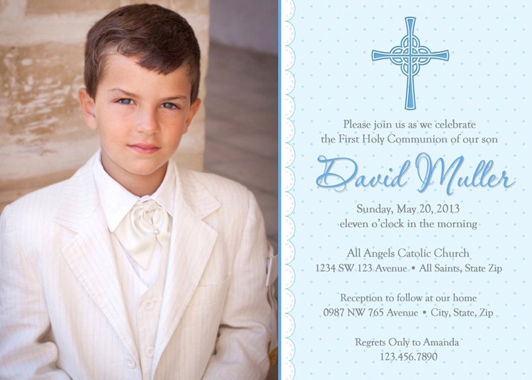 Boy's First Communion Invitation Dark Blue First - Etsy