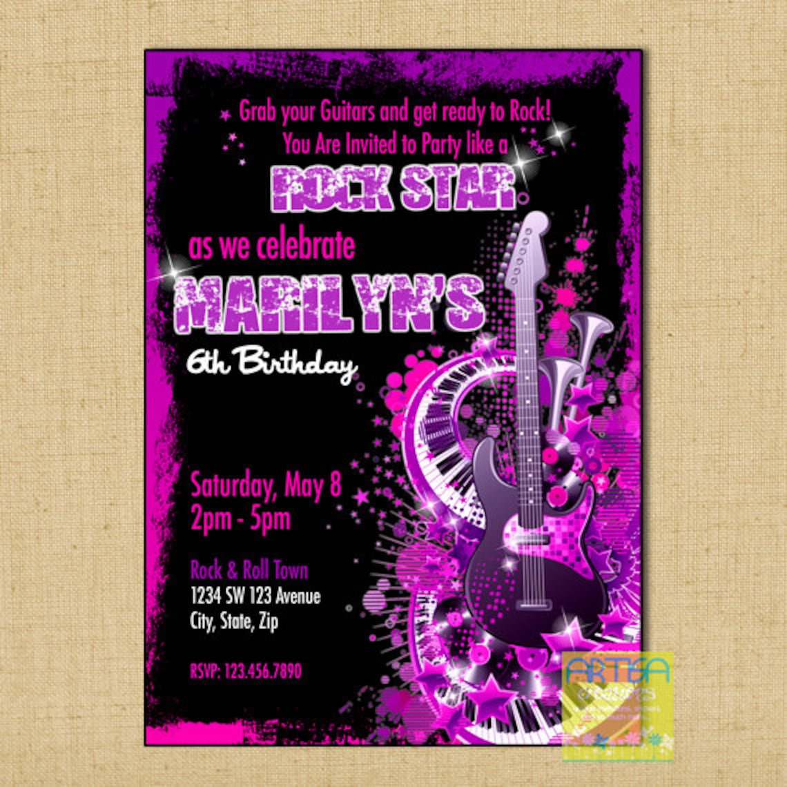 Rock Birthday Invitation Rock and Roll Birthday Invitation - Etsy