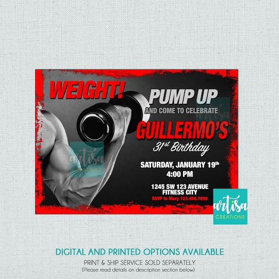 Weight Lifting Invitation Body Builder Invitation Muscles - Etsy