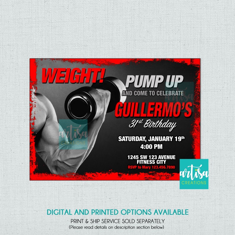 Weight Lifting Invitation, Body Builder Invitation, Muscles Invitation ...