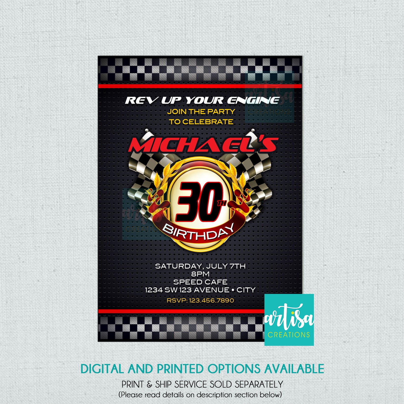 Racing Invitation Printable File DIY Checkered Flag Birthday - Etsy