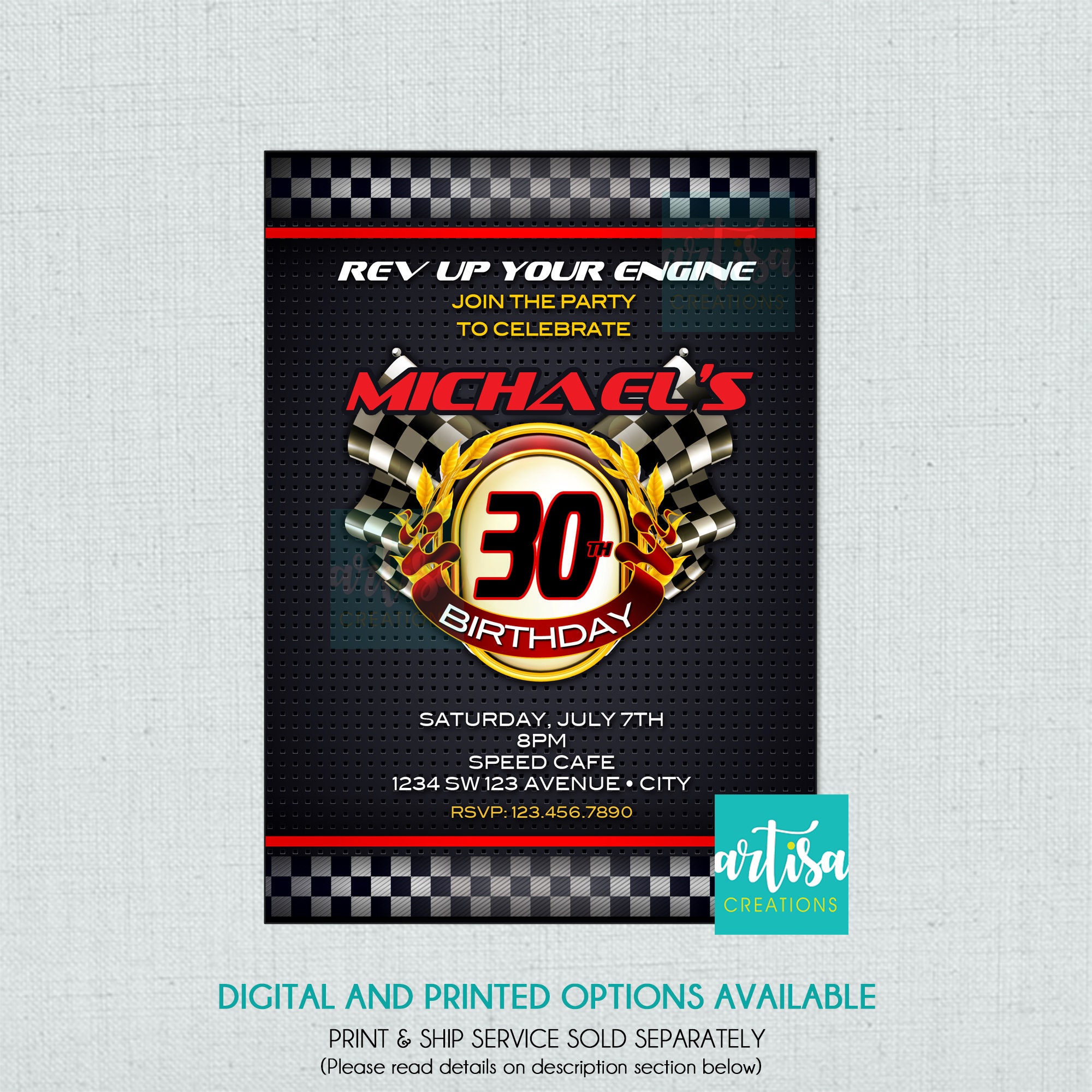 Racing Invitation Printable File DIY Checkered Flag Birthday - Etsy