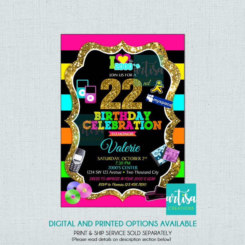 2000s Party Invitation, 2000 Birthday Invitation, 2000's Throwback ...