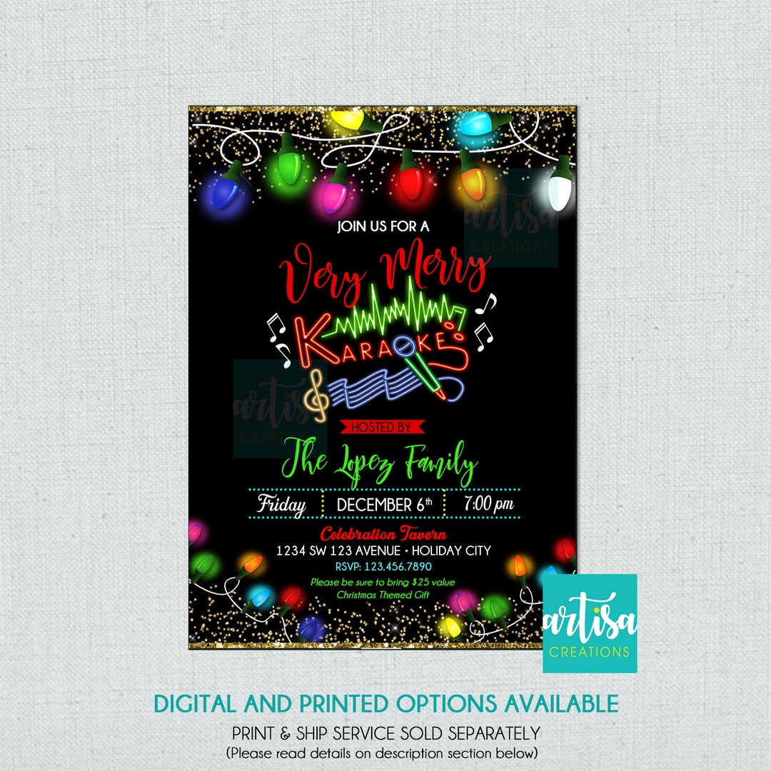 Karaoke Birthday Invitation, Very Merry Karaoke Invitation, Christmas ...