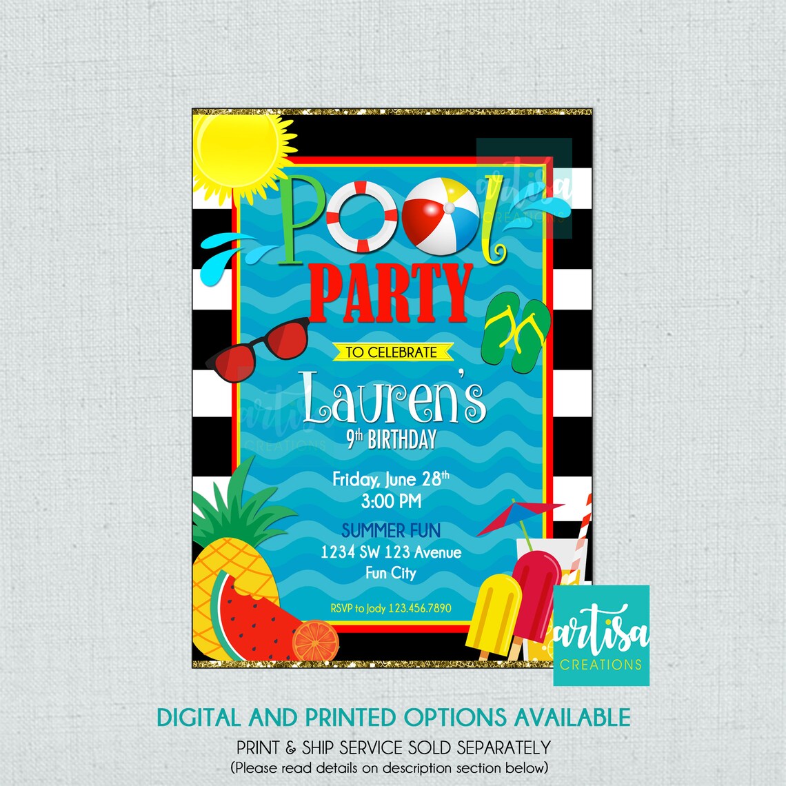 Pool Party Invitation, Pool Party Birthday Invitation, Pool Party ...