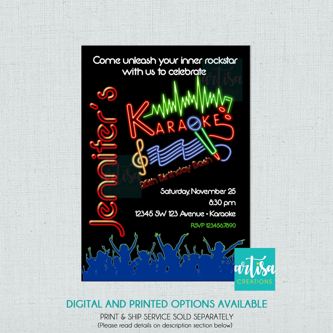 Karaoke Birthday Invitation Printable File DIY, Karaoke Invitation DIY ...