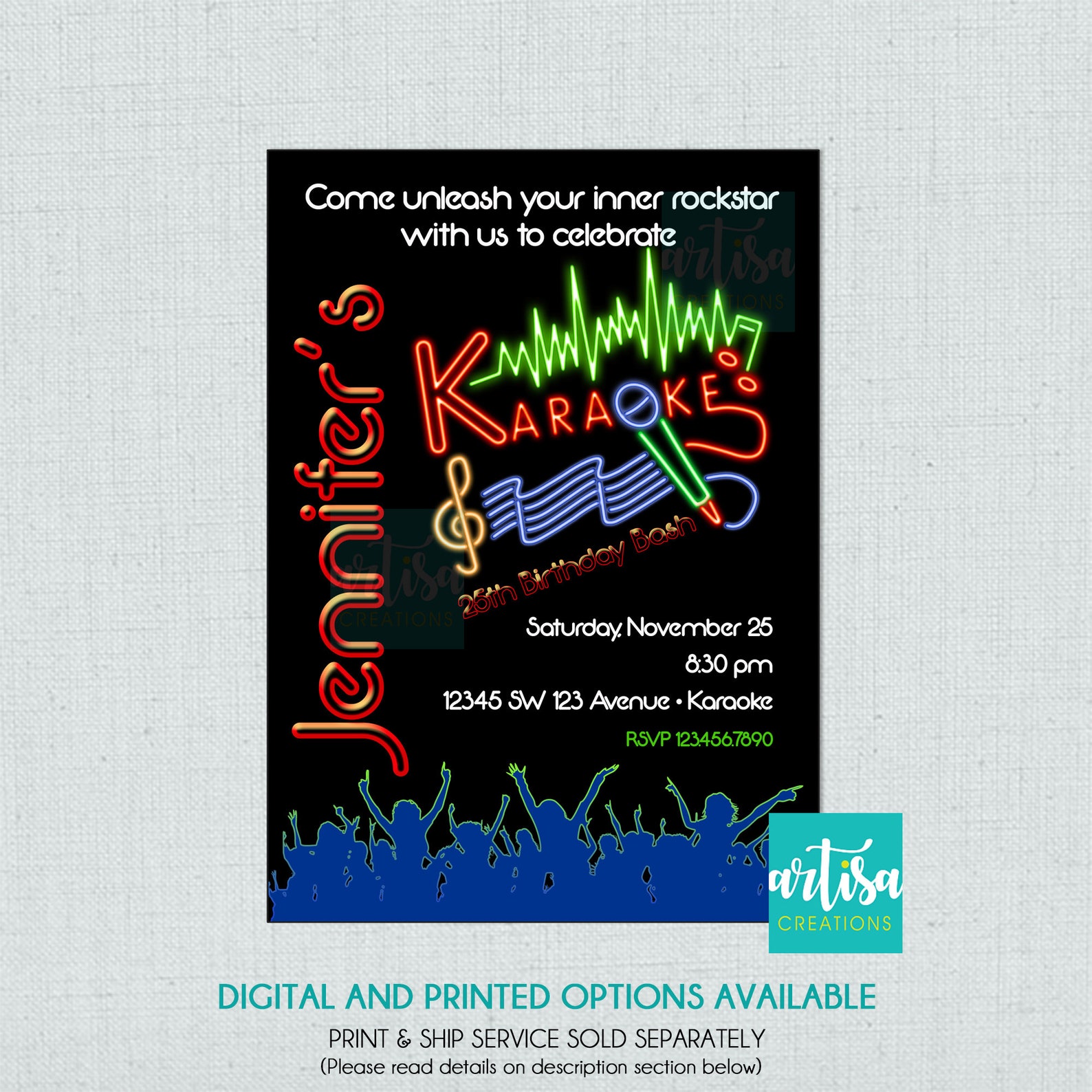 Karaoke Birthday Invitation Printable File DIY, Karaoke Invitation DIY ...