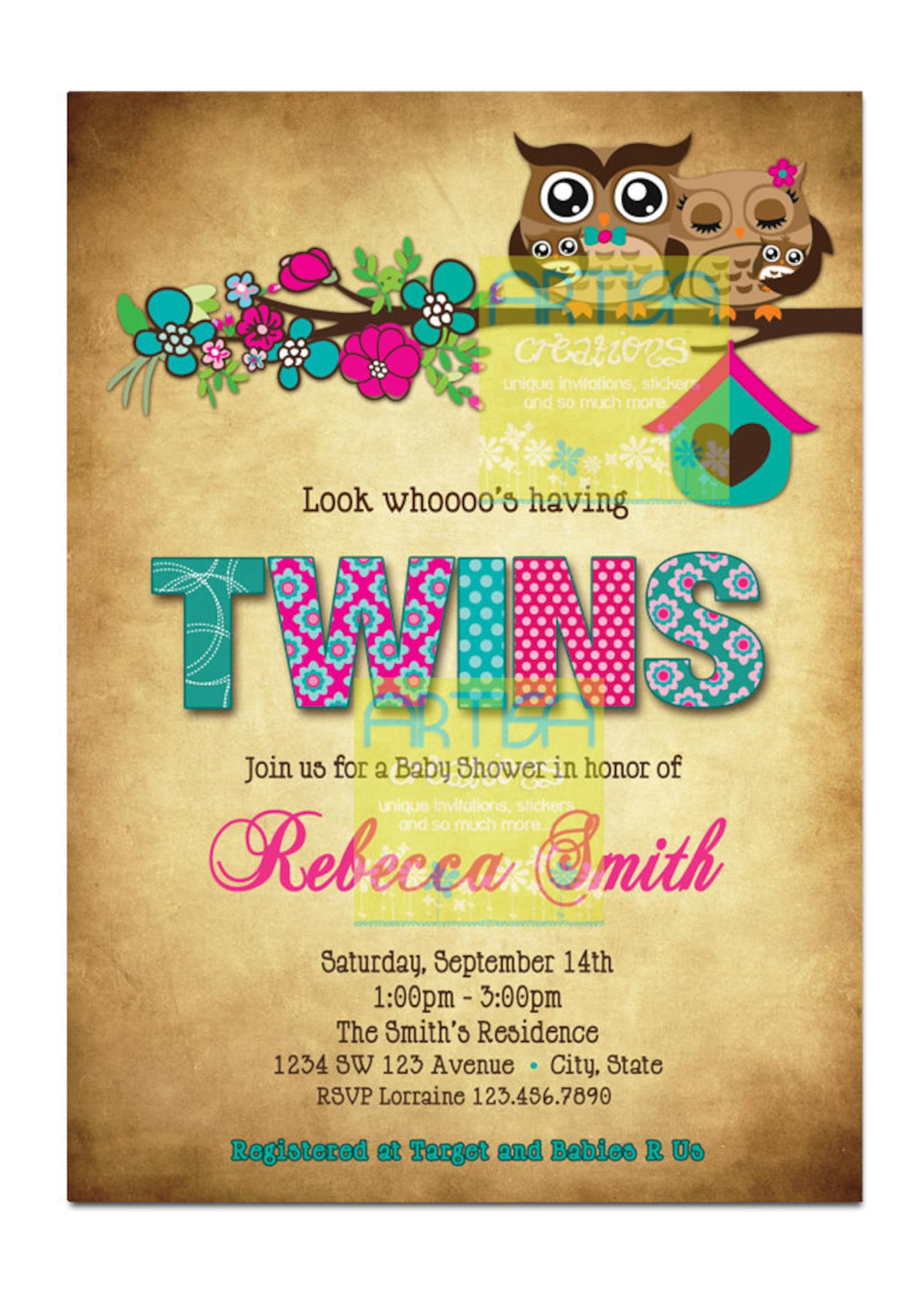 Twins Owls Invitation Owls Twins Baby Shower Invitation - Etsy