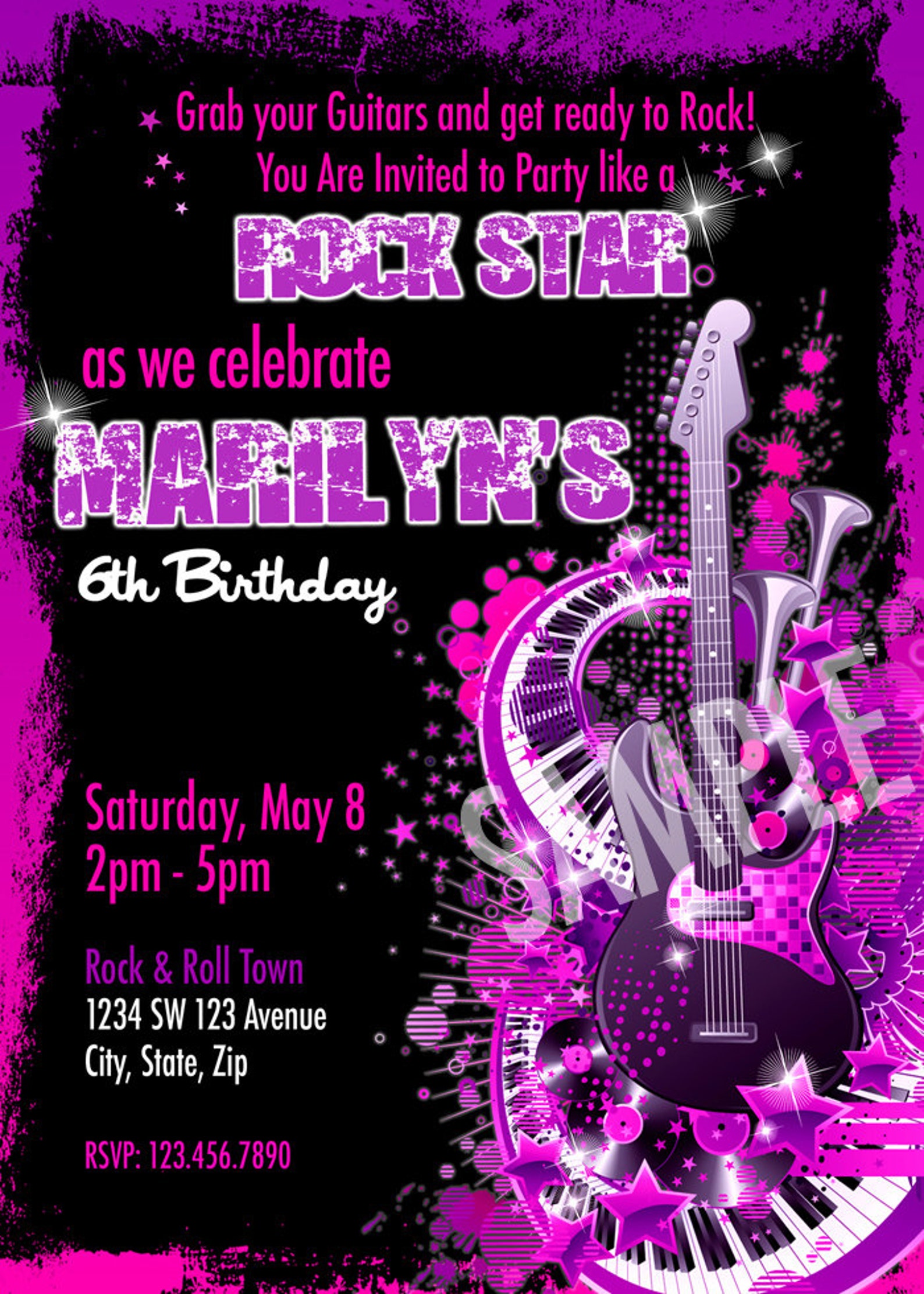 Rock Star Thank You Card Rock Girl Thank You Cards Guitar and Piano ...