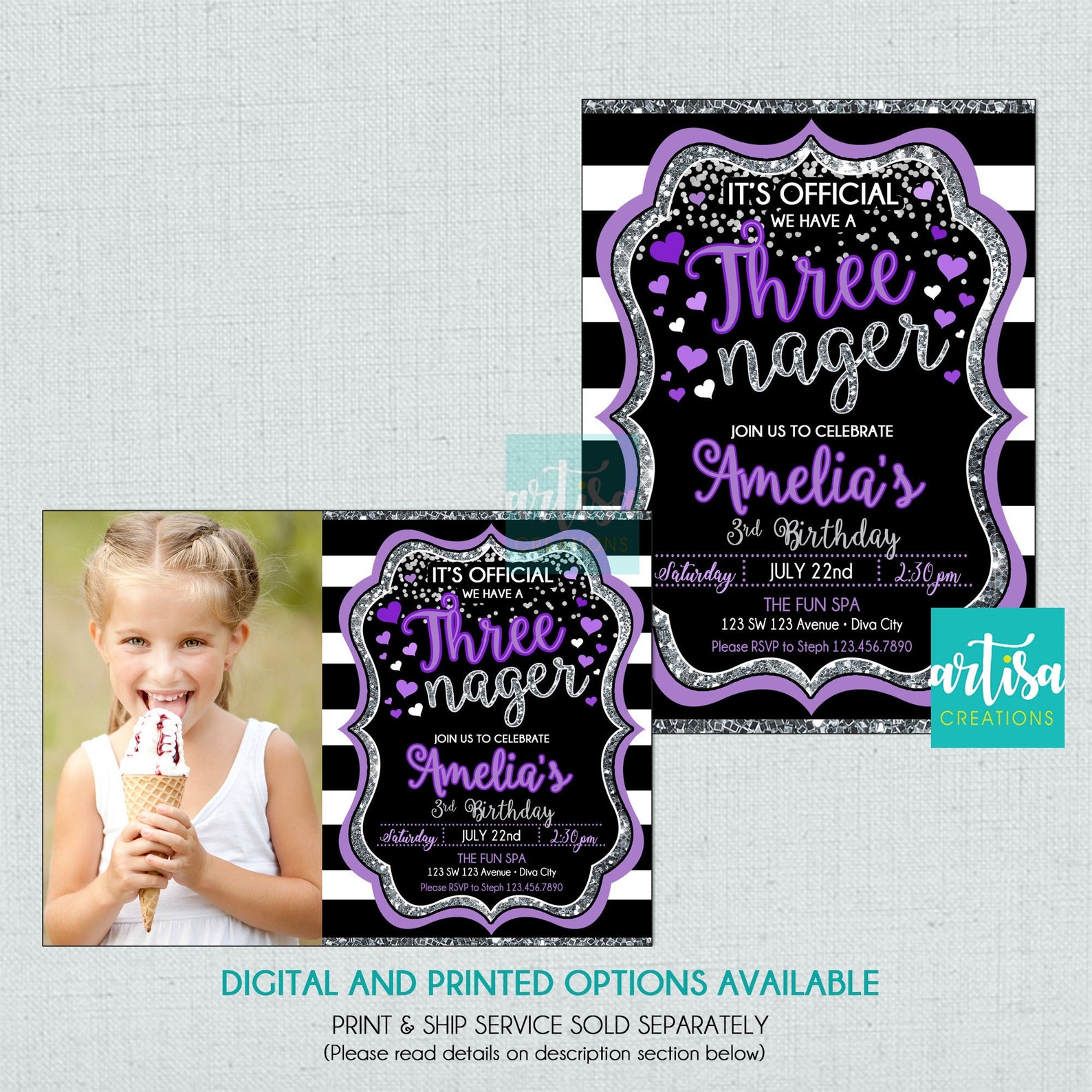 Threenager Invitation, Threenager Birthday Invitation, 3rd Birthday ...