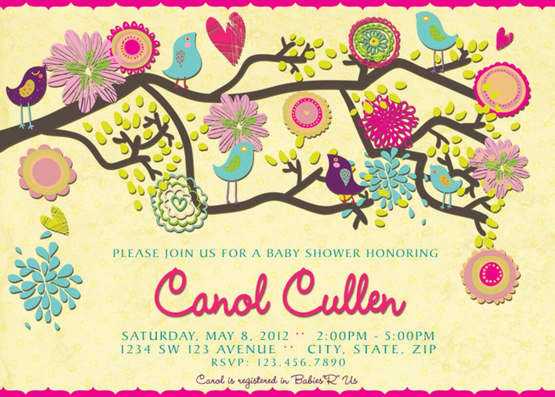 Birds Baby Shower Invitation, Spring Baby Shower Invitation, Vintage ...