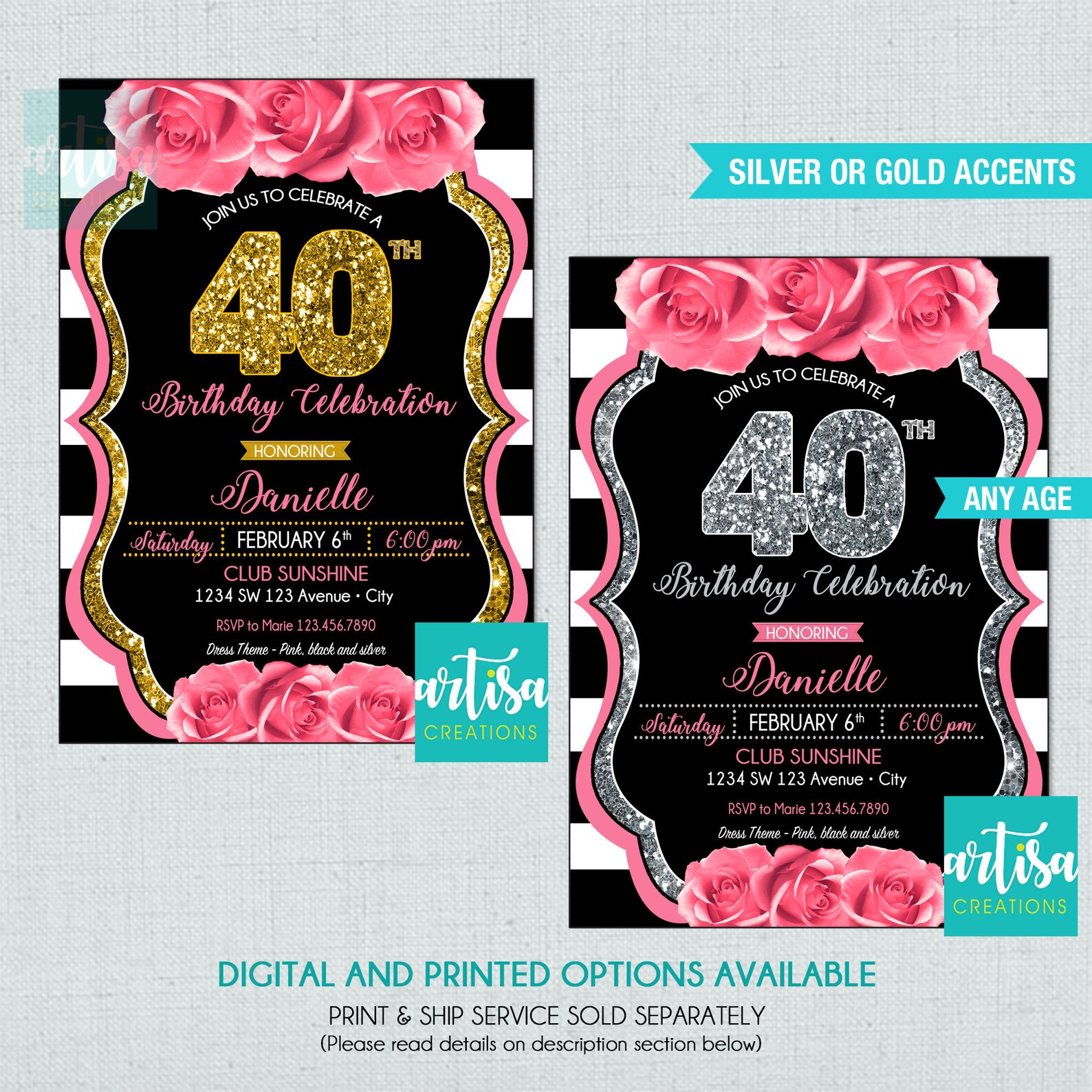 Pink Roses Birthday Invitation, Roses Birthday Invitations, Pink Roses ...