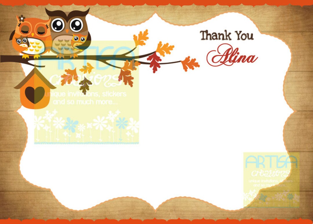 Owls Thank You Card - Fall Owls Baby Shower Thank You - Autumn Owls ...