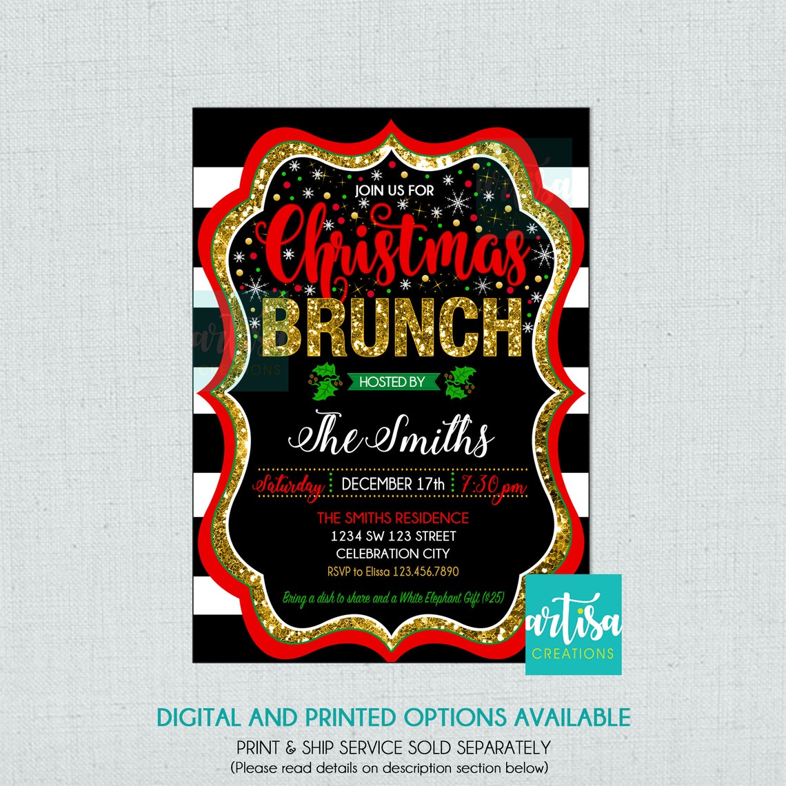 Christmas Brunch Invitation, Christmas Brunch Invitations, Christmas ...