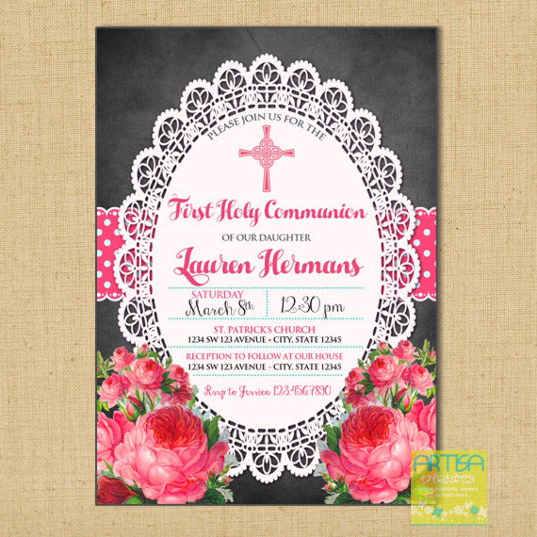 Girl First Communion Invitations, Girl Holy First Communion Invitation ...