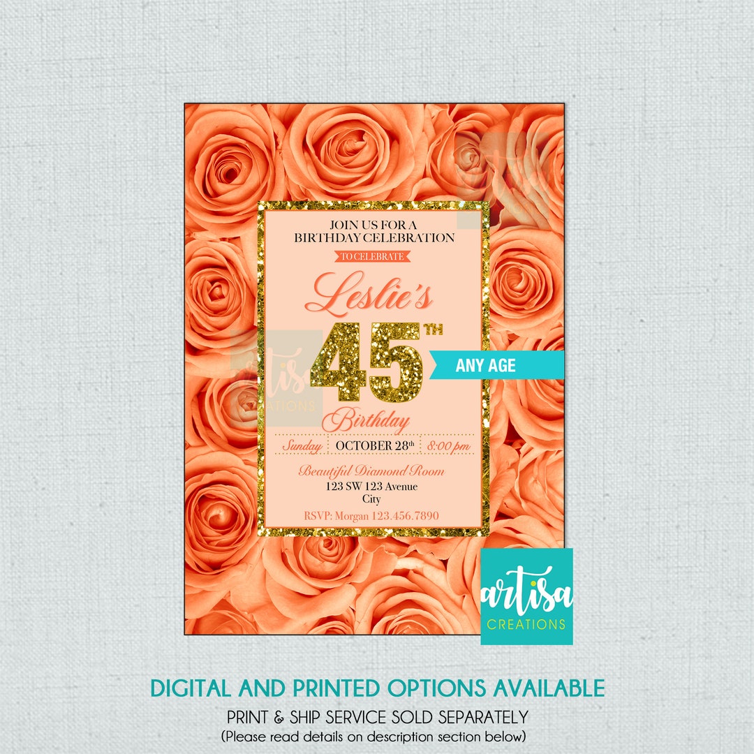 Orange Roses Birthday Invitation, Roses Birthday Invitations, Orange ...