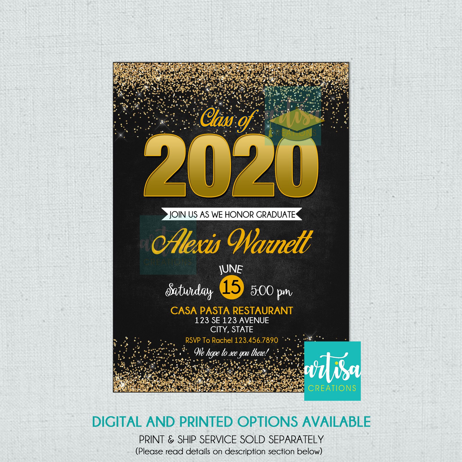 Green and Gold Graduation Invitation, Green Gold Graduation Invitation ...