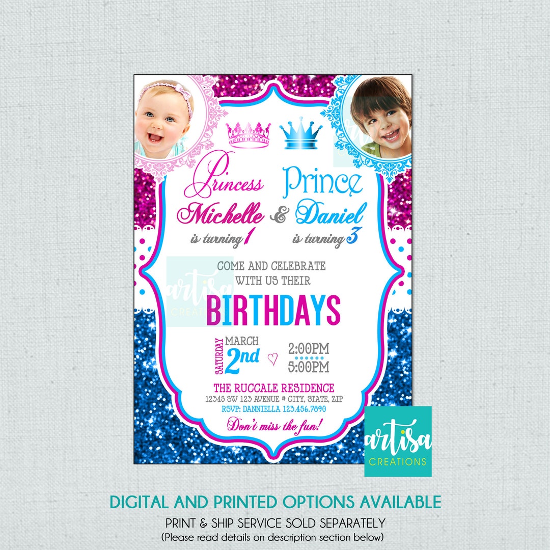 Prince Princess Birthday Invitation, Princess Prince Birthday ...
