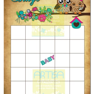 Owls Baby Shower Bingo - Owls and Flower Baby Bingo - Owl Baby Shower ...