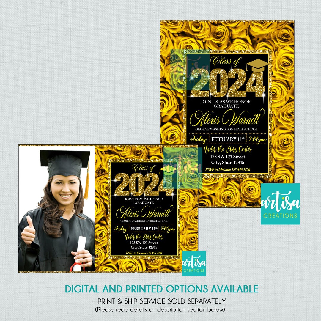 Yellow Roses Graduation Invitation, Class 2024 Invitation, Yellow Rose ...