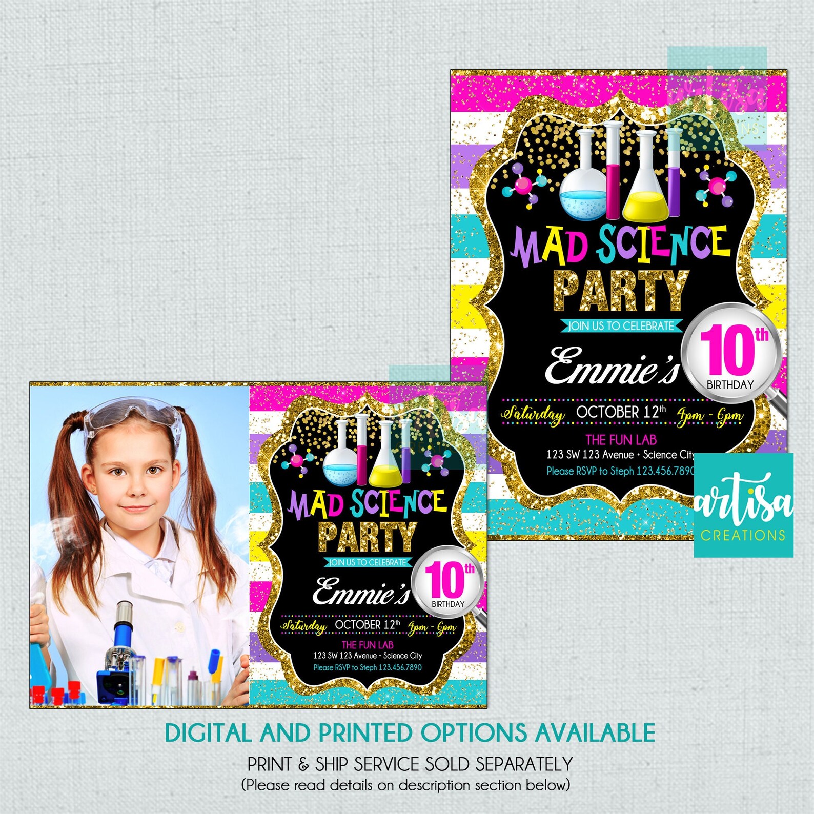 Science Birthday Invitation, Mad Science Party, Girl Science Birthday ...