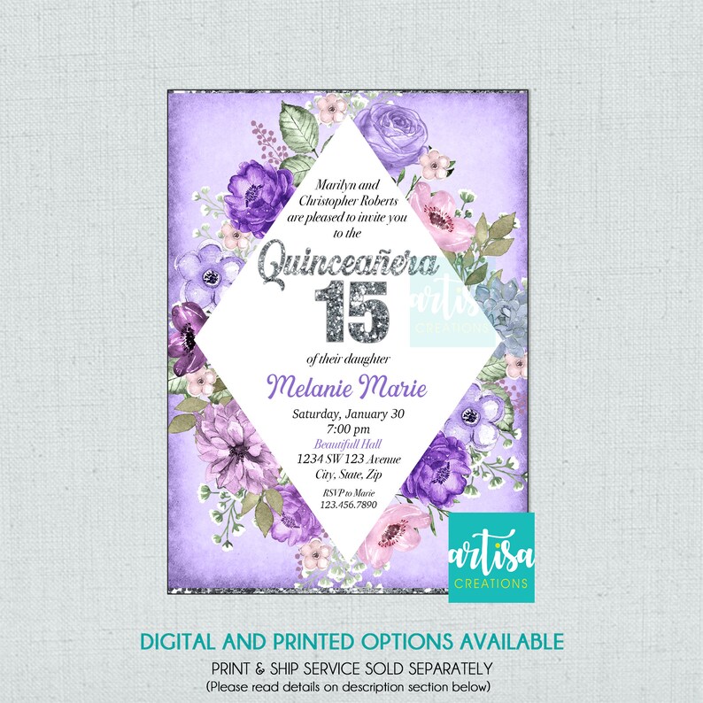 Quinceanera Purple Invitation, Quinces Lilac Invitation, Quinces ...