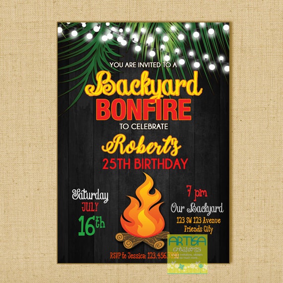 Bonfire Invitation Campfire Invitation Bonfire and Smores | Etsy
